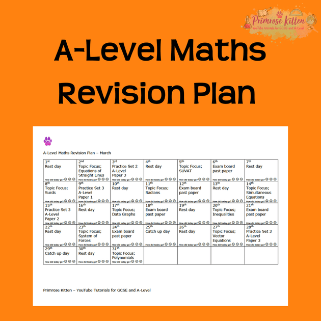 A-Level Maths revision plan | Primrose Kitten