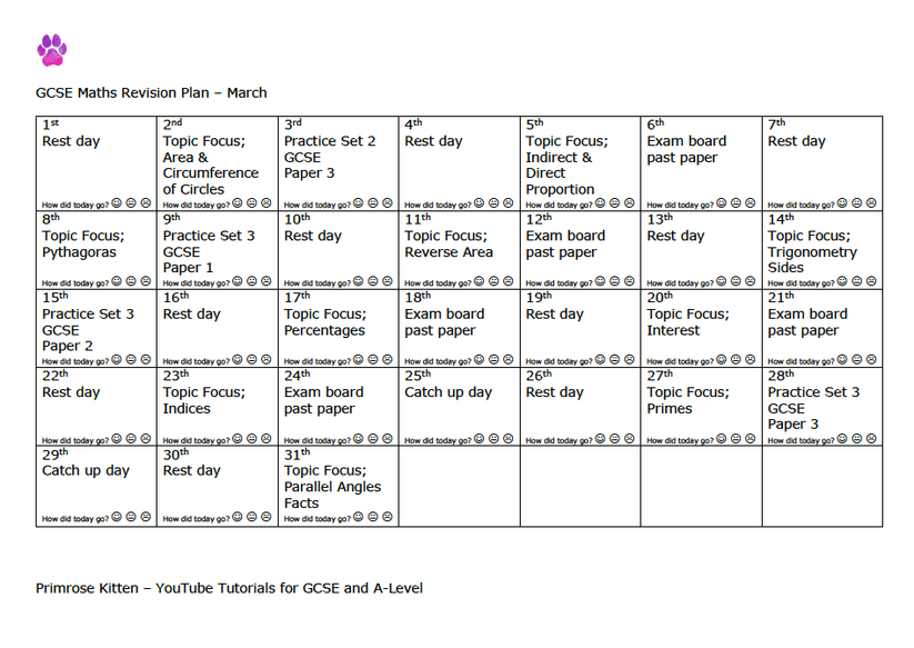 GCSE Maths | Revision plan– Primrose Kitten
